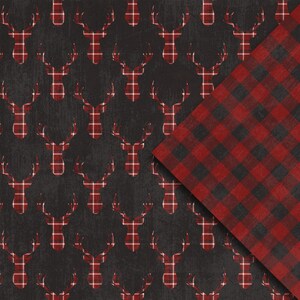 Christmas Printable Paper Pack, Deer, Red and Black Festive Plaid ...