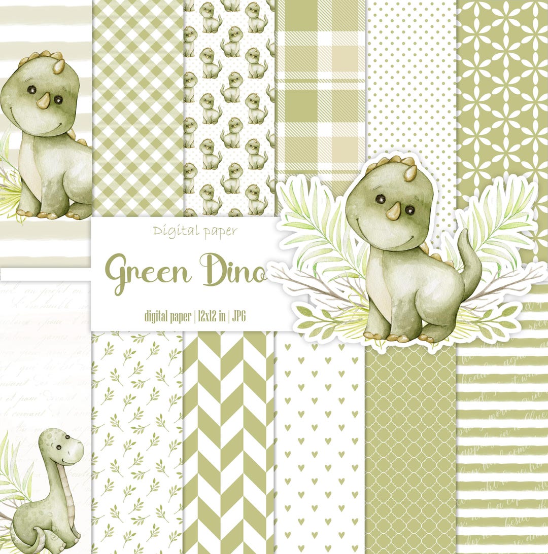 Dino Baby Digital Paper Pack, Gender Neutral, Scrapbook Album, Green ...