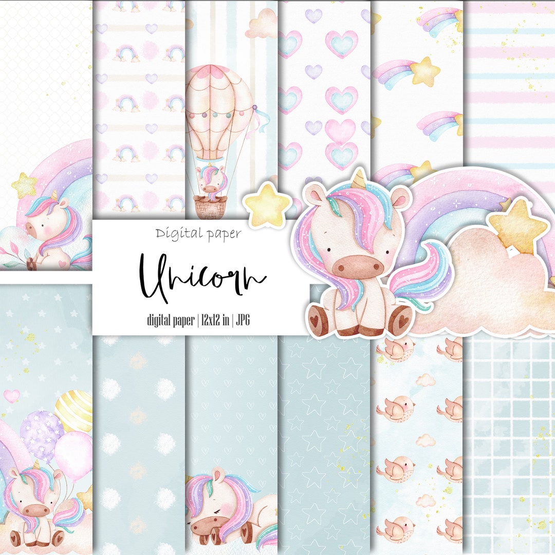 Unicorn Digital Paper, Pastel Rainbow Seamless Pattern, Baby, Newborn ...