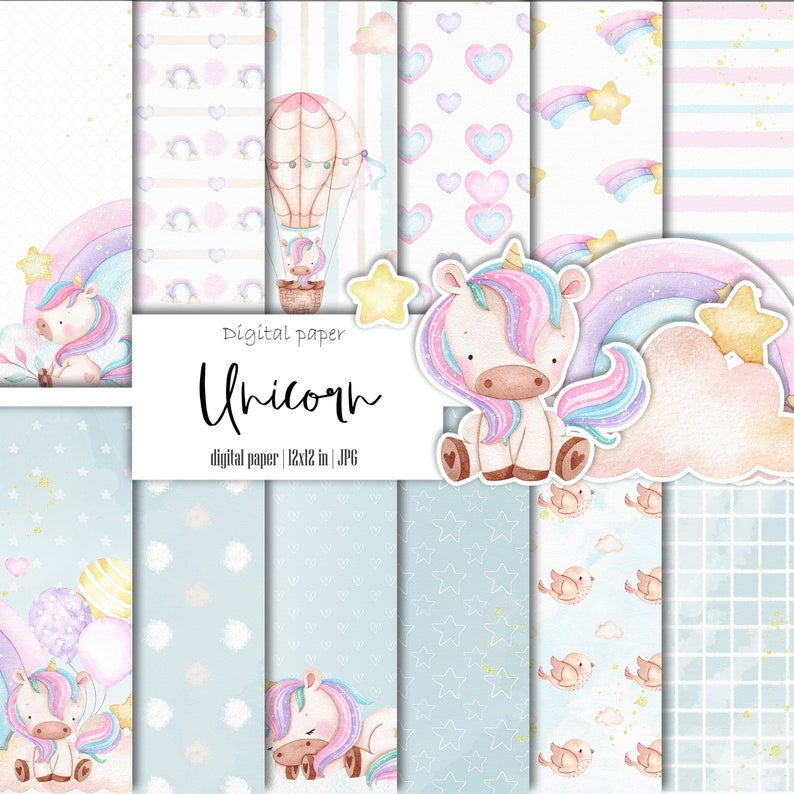 Unicorn Digital Paper Pastel Rainbow Seamless Pattern Baby - Etsy