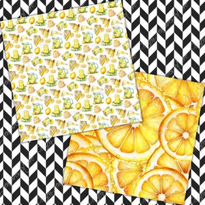 Lemon Digital Paper Pack, Lemonade Pattern, Black and Yellow, Summer ...
