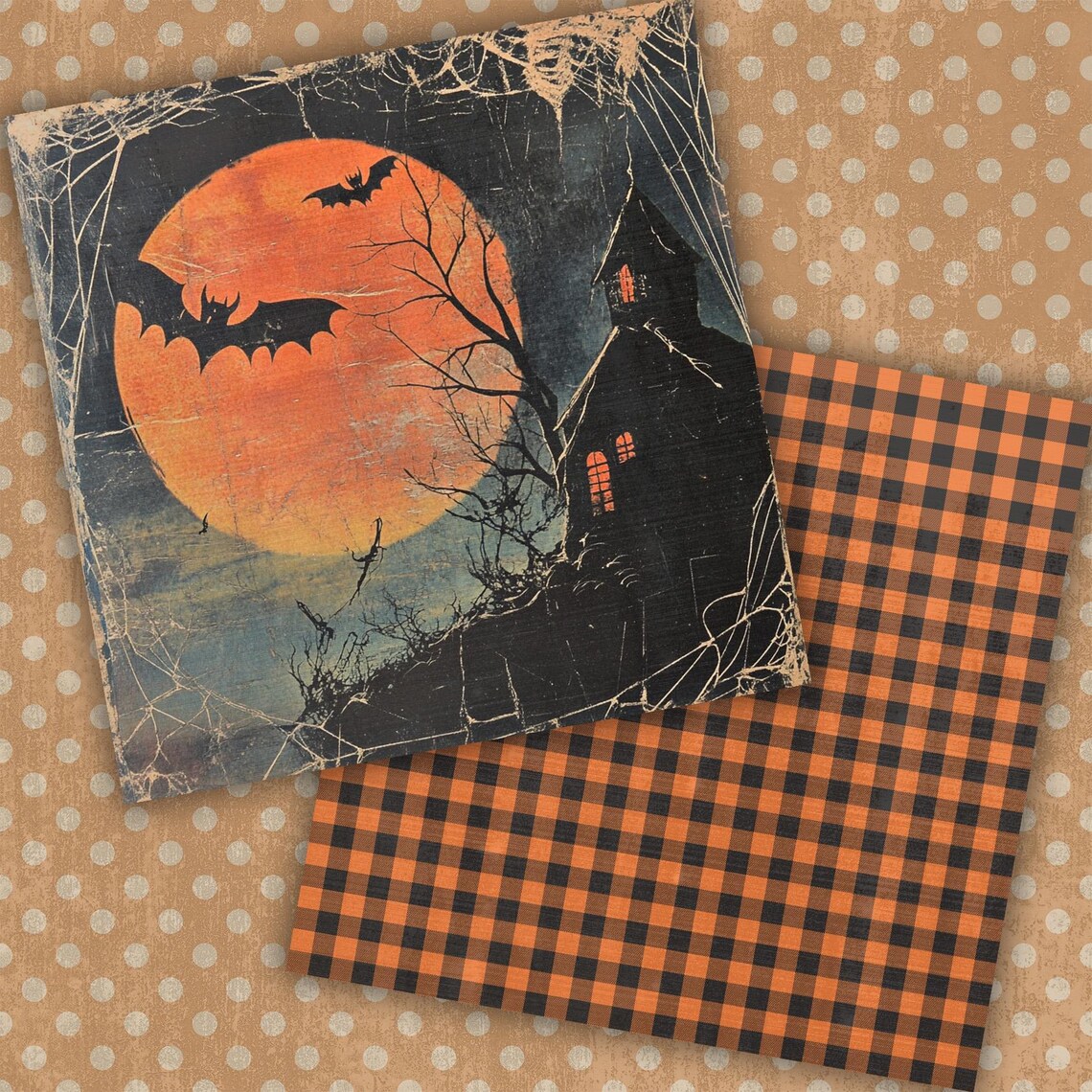 Vintage Halloween Digital Paper Pack, Orange, Black Spooky Pattern ...