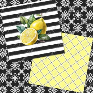 Lemon Digital Paper Pack, Lemonade Pattern, Black and Yellow, Summer ...