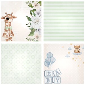 Cute Jungle Animals Digital Paper Pack, Watercolor Baby Safari Animals ...