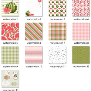 Watermelon Digital Paper Pack, Pink and Green Scrapbooking Basic Papers ...
