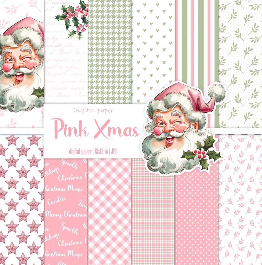 Pink Christmas Digital Paper Pack | Pastel Xmas Scrapbook Paper, Cute ...