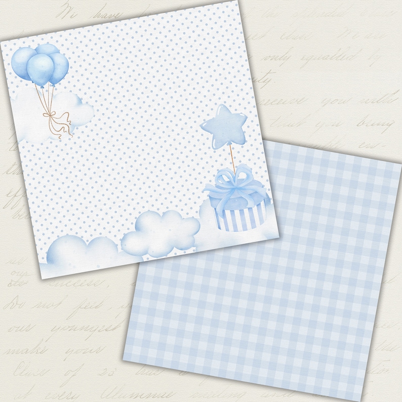 Blue Baby Boy Elephant Digital Paper Pack, Newborn Cute Beige Scrapbook ...