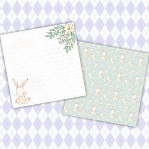 Baby Bunny Mint Digital Paper Pack, Rabbit Pattern, Purplegendre ...