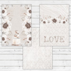 A4 Wedding Lace Digital Paper, Neutral Boho Background, Watercolor ...