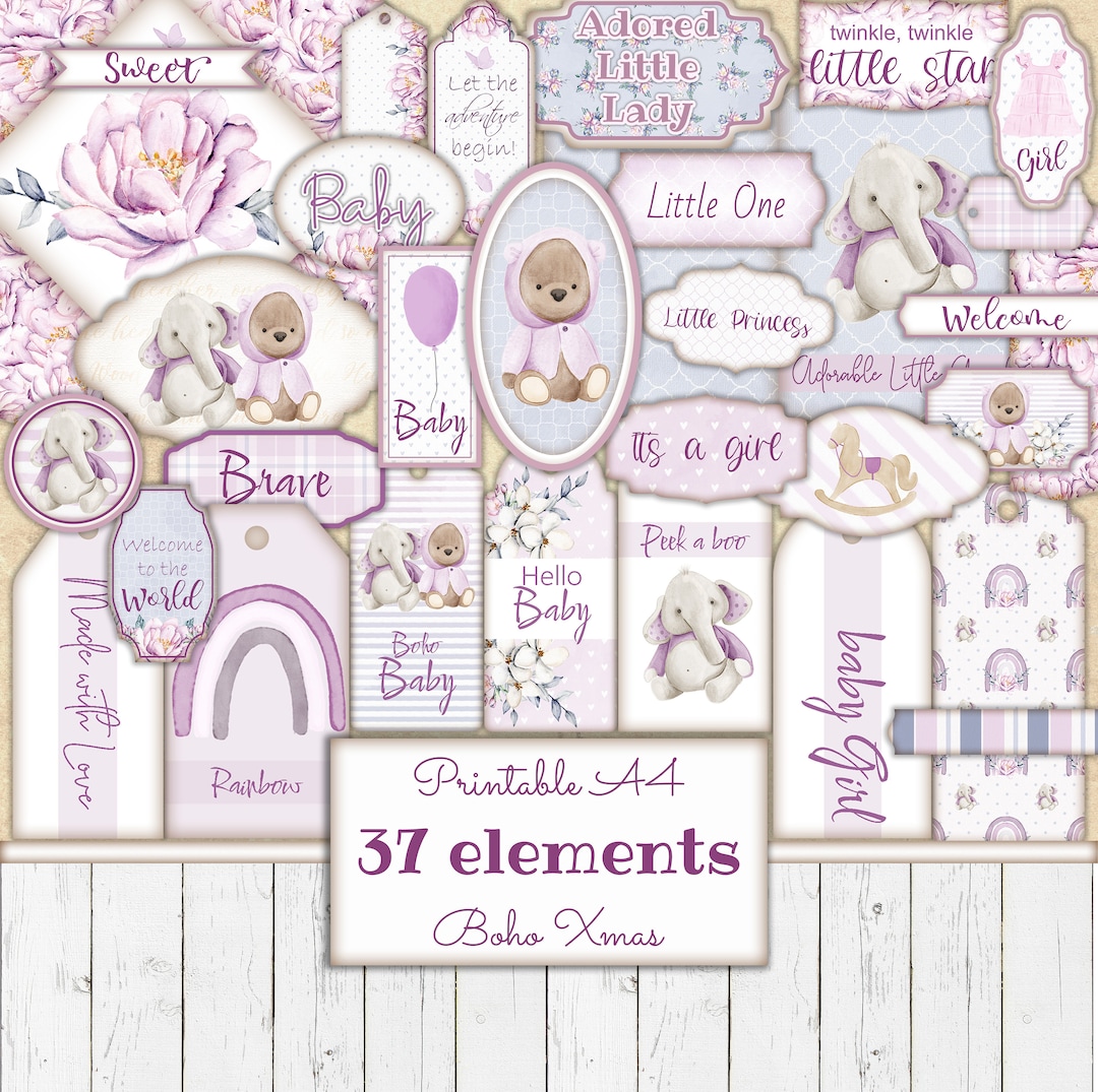 Boho Baby Bear Printable Ephemera Kit, Digital Junk Journal, Baby ...