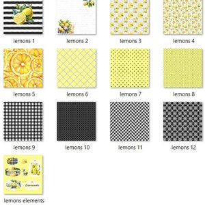 Lemon Digital Paper Pack, Lemonade Pattern, Black and Yellow, Summer ...