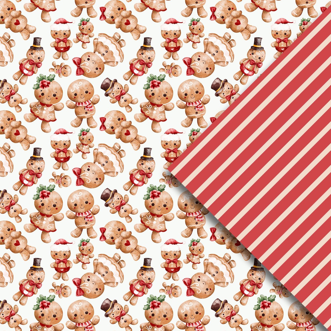 Christmas Digital Paper Pack, Gingerbread Man, Festive Scrapbooking ...