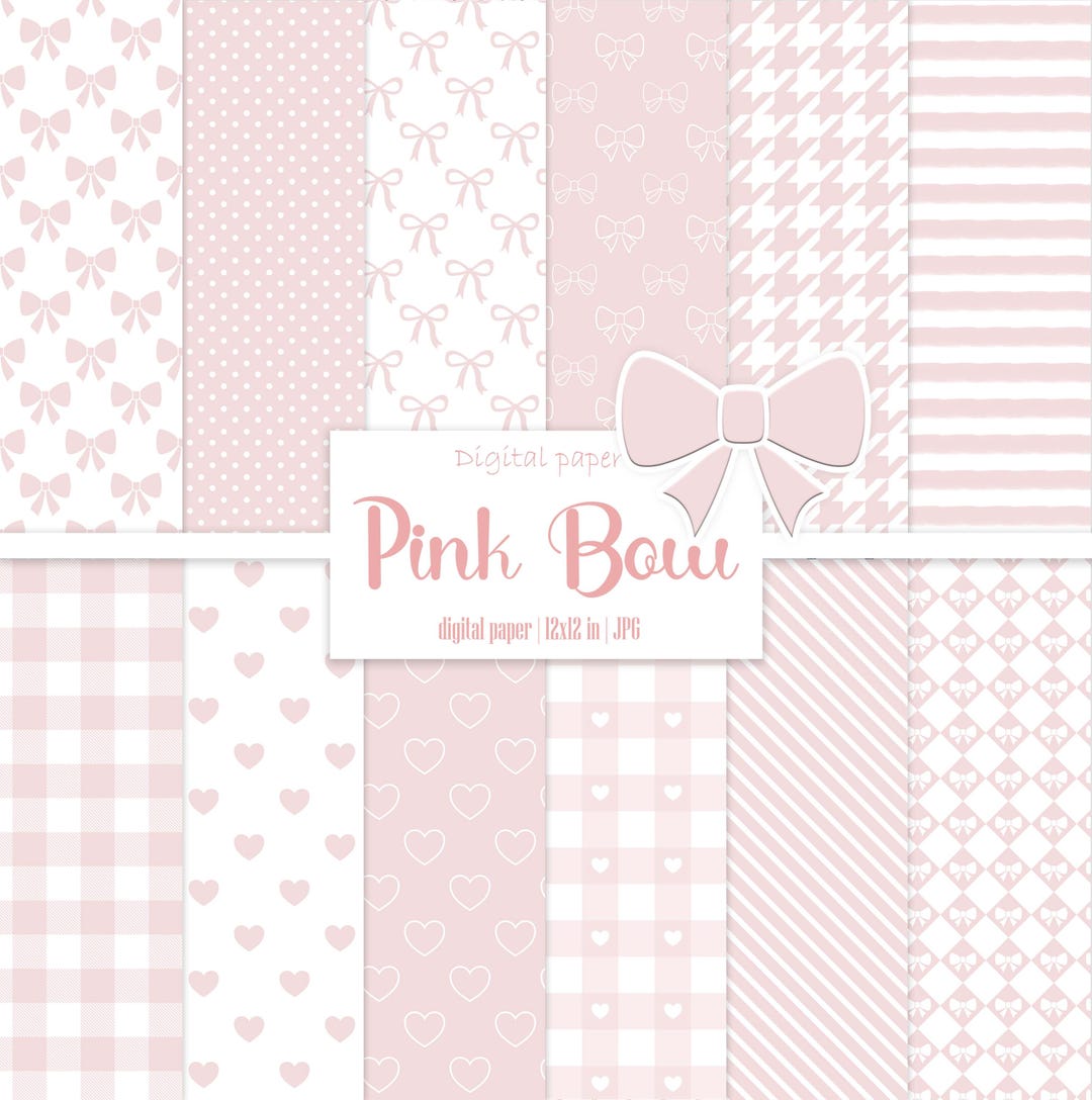 Pink Ribbon Bow Digital Paper Pack, Coquette Printable Background, Baby ...