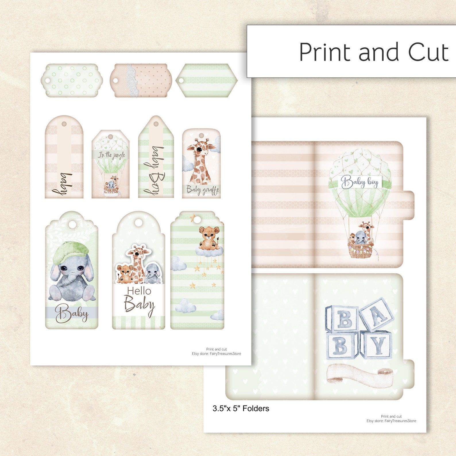 Jungle Baby Boy Printable Ephemera Kit, Digital Junk Journal, Baby ...