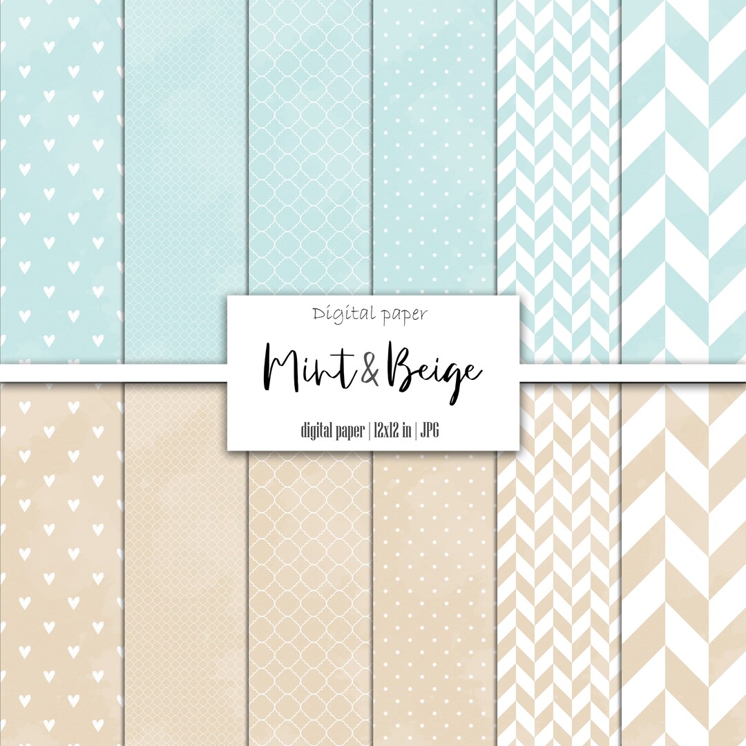 Pastel Digital Paper, Mint Beige Background, Instant Download, Baby ...