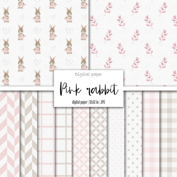 Baby Girl Digital Paper Little Rabbit Pink and Beige Simple - Etsy