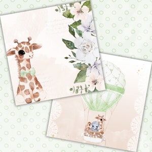 Cute Jungle Animals Digital Paper Pack, Watercolor Baby Safari Animals ...