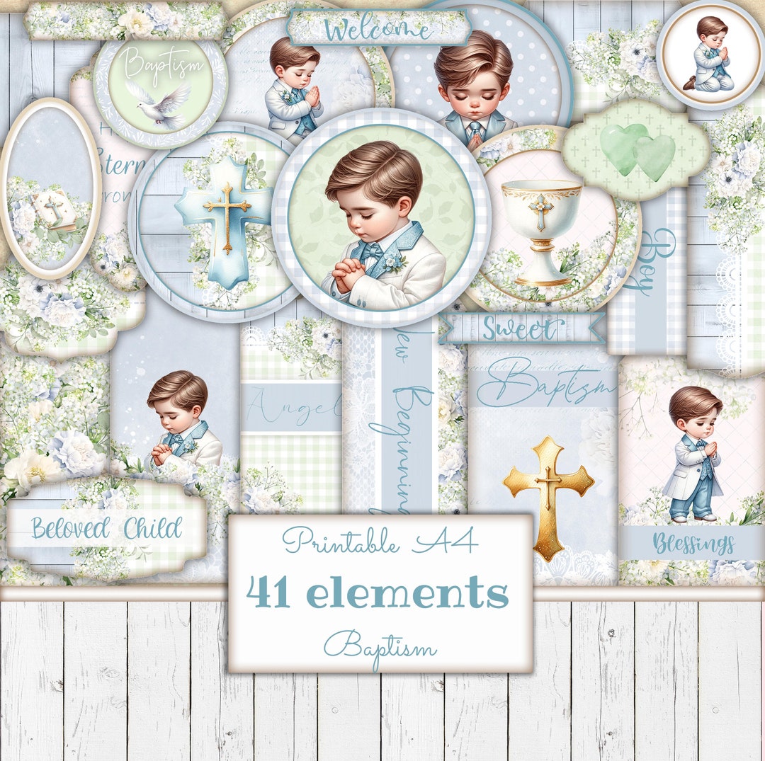 Boy Blue Christening Printable Ephemera Kit, Digital Junk Journal ...
