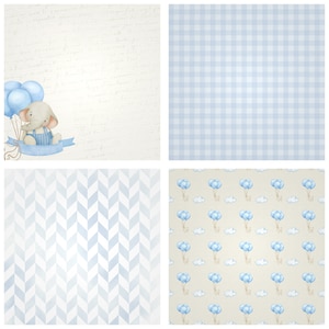 Blue Baby Boy Elephant Digital Paper Pack, Newborn Cute Beige Scrapbook ...