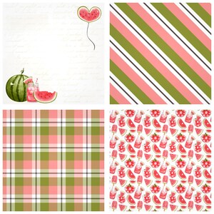 Watermelon Digital Paper Pack, Pink and Green Scrapbooking Basic Papers ...