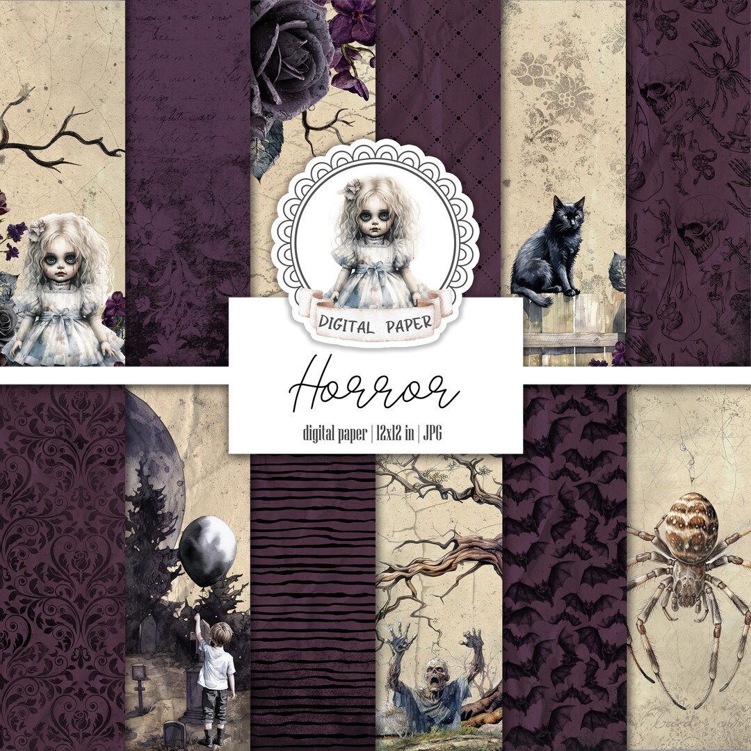 Vintage Halloween Digital Paper Pack, Horror Printable Scrapbooking ...
