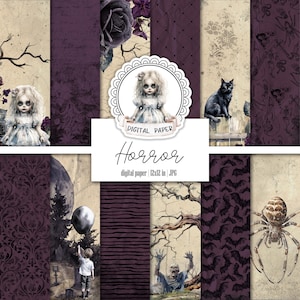 Vintage Halloween Digital Paper Pack, Horror Printable Scrapbooking ...