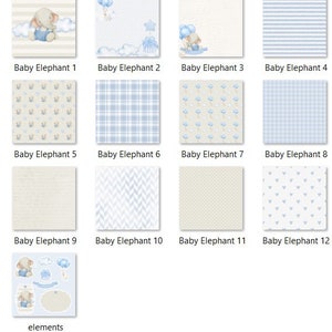 Blue Baby Boy Elephant Digital Paper Pack, Newborn Cute Beige Scrapbook ...
