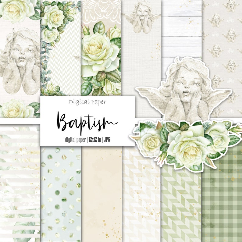 Baptism Digital Paper Pack, Christening Collection, First Communion ...
