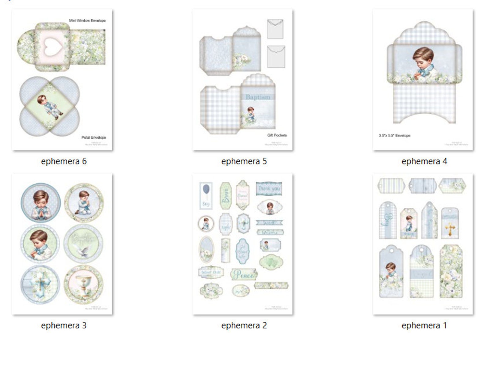 Boy Blue Christening Printable Ephemera Kit, Digital Junk Journal ...