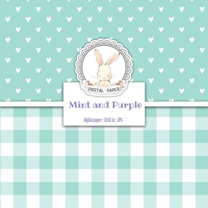 Baby Bunny Mint Digital Paper Pack, Rabbit Pattern, Purplegendre ...
