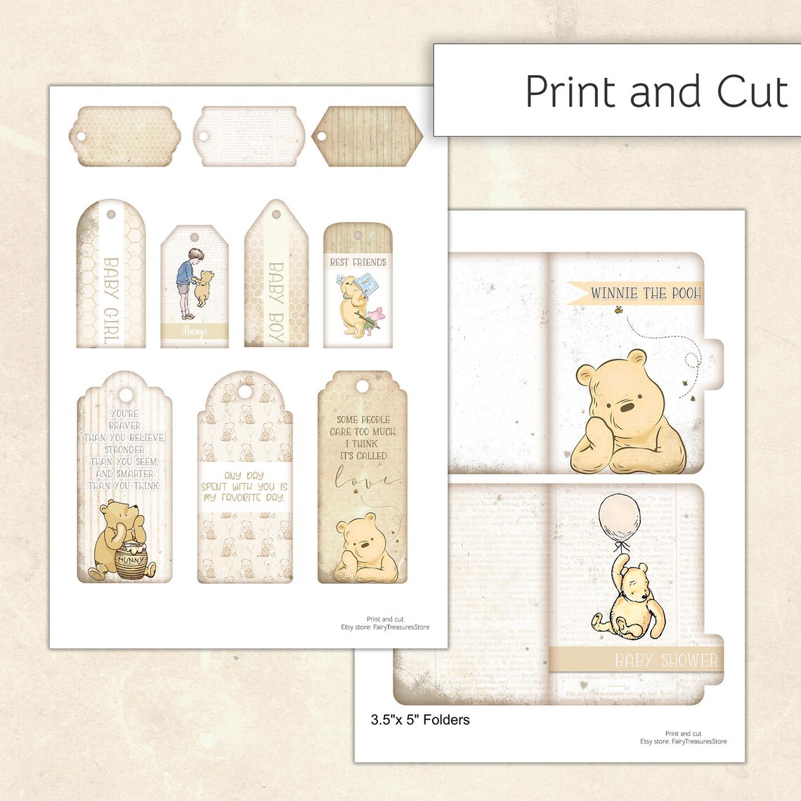 Winnie the Pooh Printable Ephemera Kit, Digital Junk Journal, Baby ...