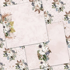 Boho Flower Digital Paper Pack, Blush Floral Pattern, Scrapbooking ...