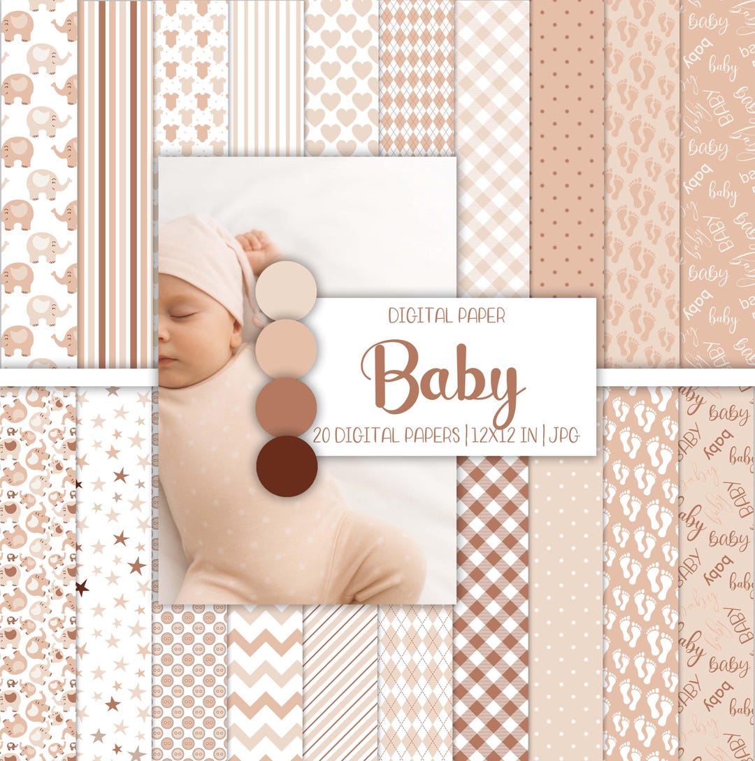 Gender Neutral Baby Digital Paper Pack | 20 Printable Scrapbook ...