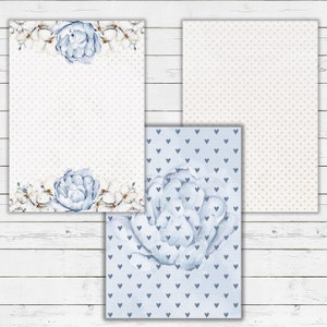 A4 Digital Paper Pack, Blue Boho Baby Bear, Gray Elephant, Nursery ...
