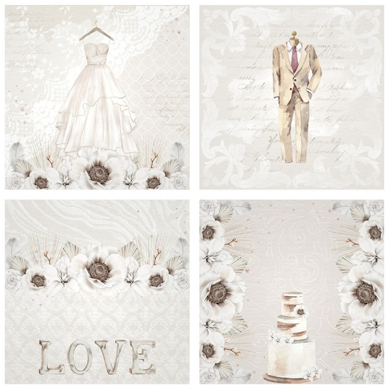 Wedding Digital Paper, Beige Boho Wedding Background, Flowers and Lace ...