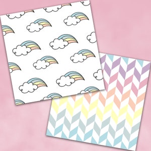 Rainbow Digital Scrapbook Paper Pack 12x12, Pastel Colors Flowers ...