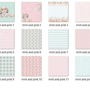 Mint Girl Bunny Digital Paper Pack, Floral Pink Scrapbook Album, Flower ...