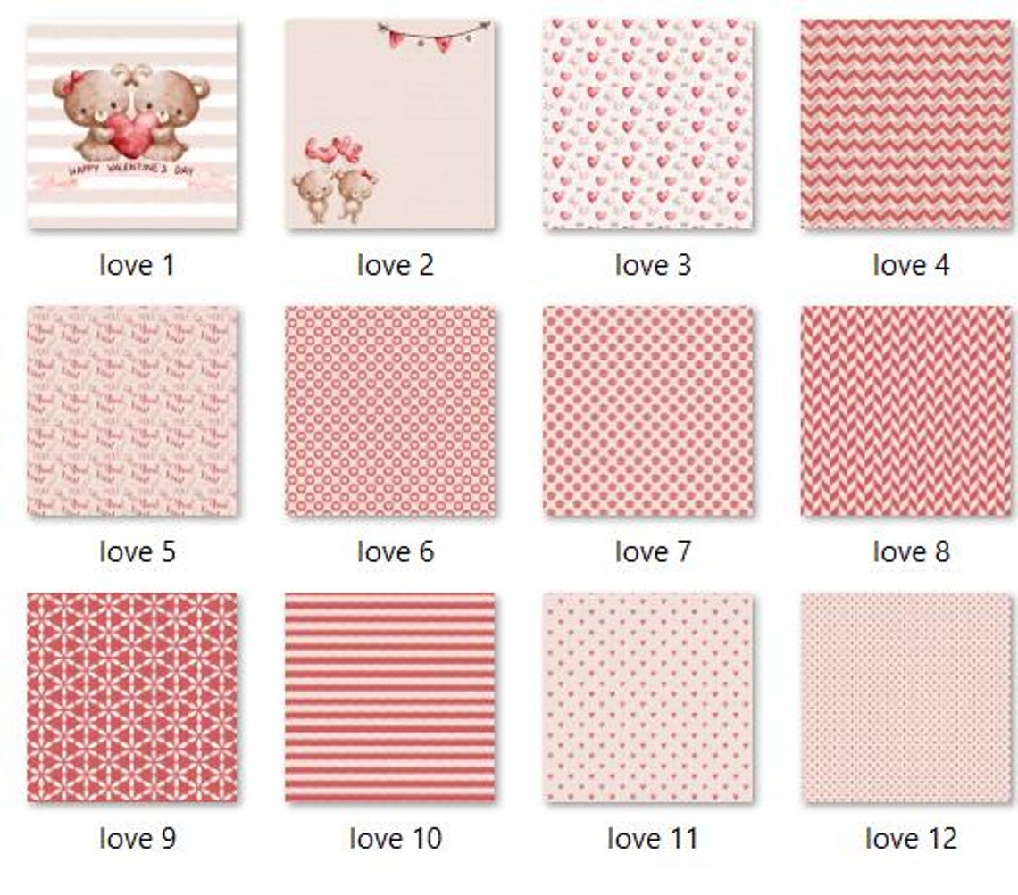 Valentine Bear Digital Paper Pack | Love Pattern Scrapbook Backgrounds ...