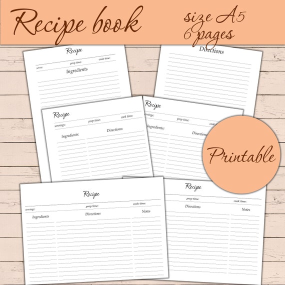 Recipe Book Digital Pages Printable Instant Download | Etsy