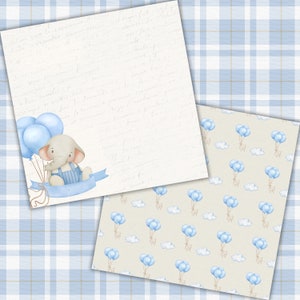 Blue Baby Boy Elephant Digital Paper Pack, Newborn Cute Beige Scrapbook ...