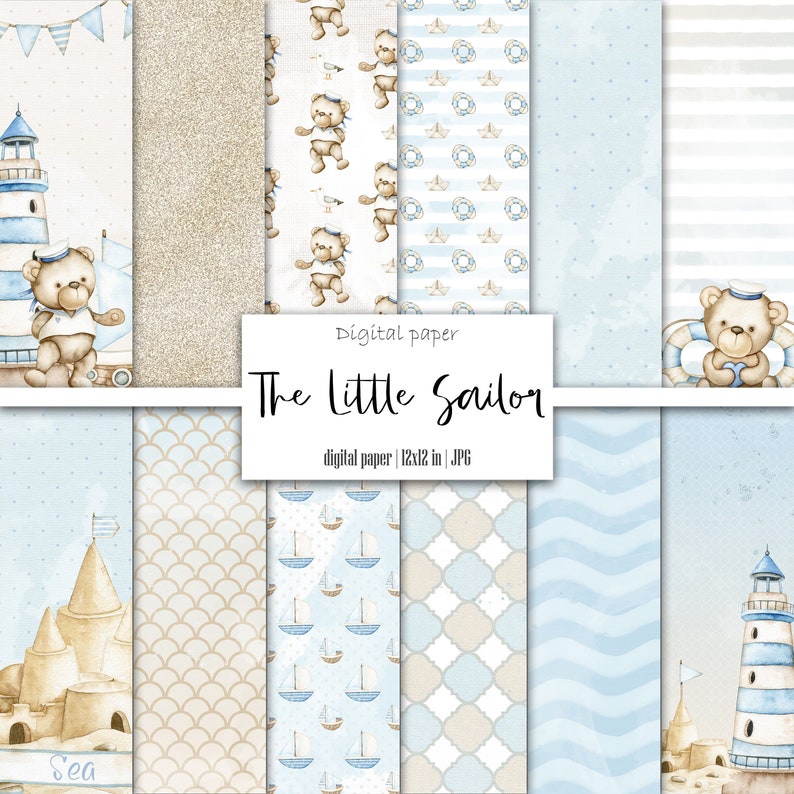 The Little Sailor Teddy Bear Sea Digital Paper Nursery - Etsy