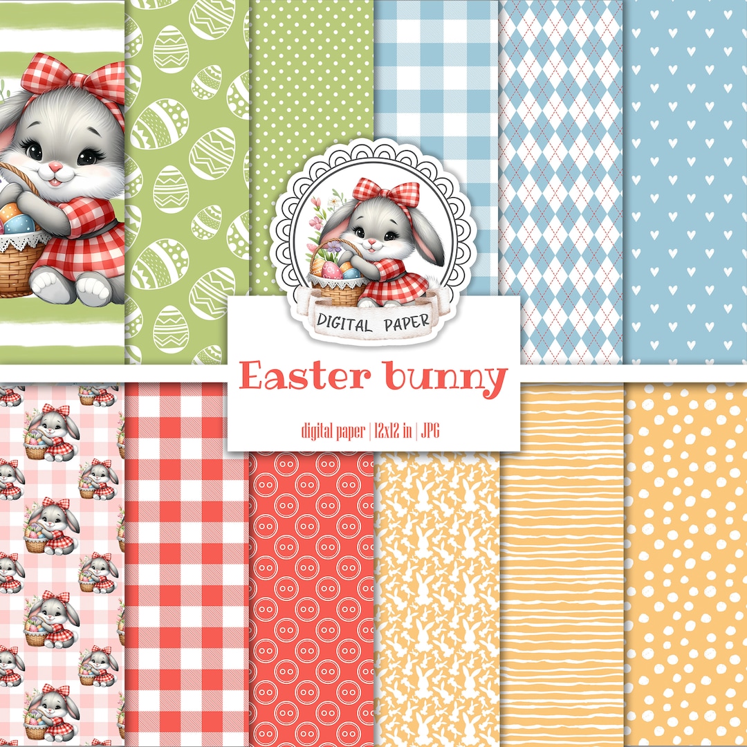 Easter Bunny Digital Paper Pack, Buffalo Plaid Printable Scrapbook ...