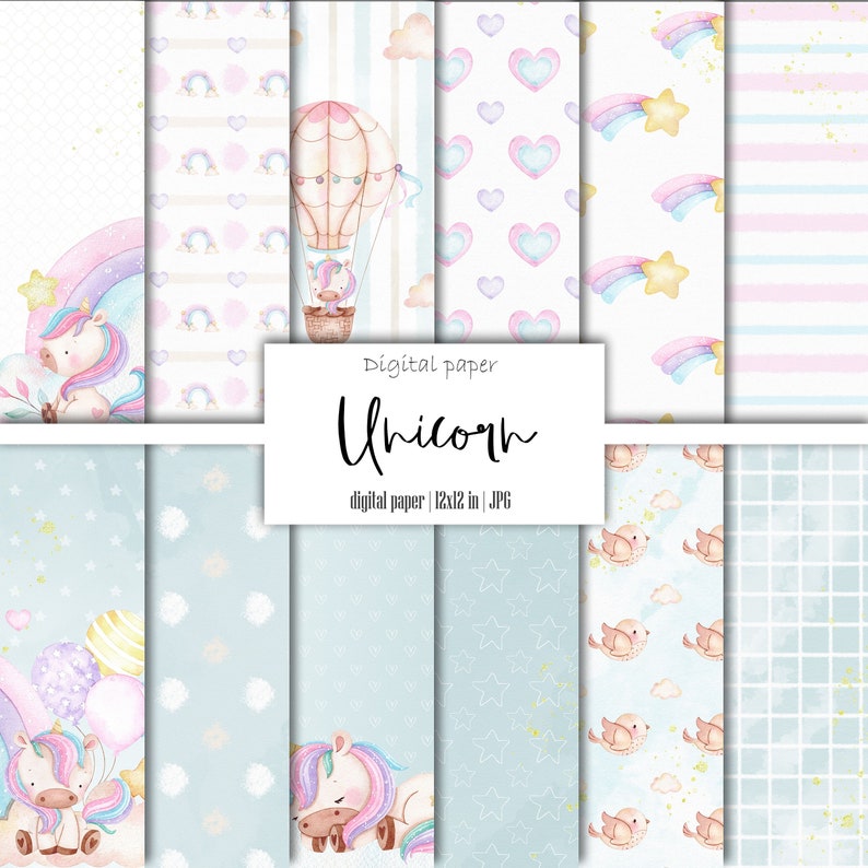 Unicorn Digital Paper Pastel Rainbow Seamless Pattern Baby - Etsy
