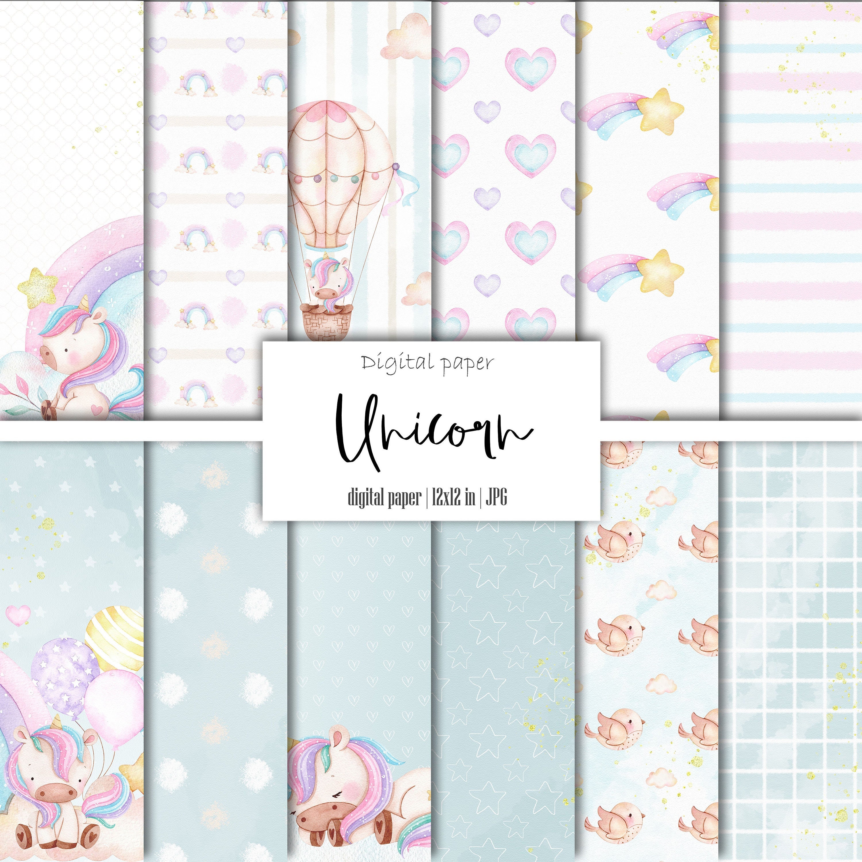 Unicorn Digital Paper Pastel Rainbow Seamless Pattern Baby - Etsy
