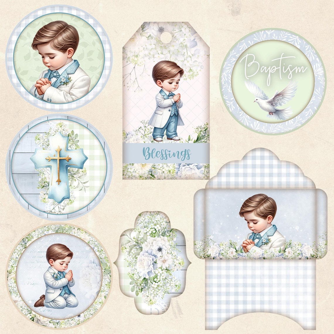 Boy Blue Christening Printable Ephemera Kit, Digital Junk Journal ...
