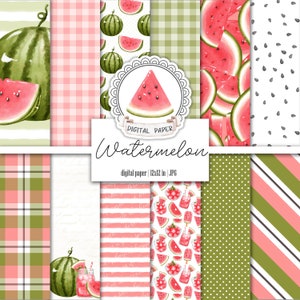 Watermelon Digital Paper Pack, Pink and Green Scrapbooking Basic Papers ...