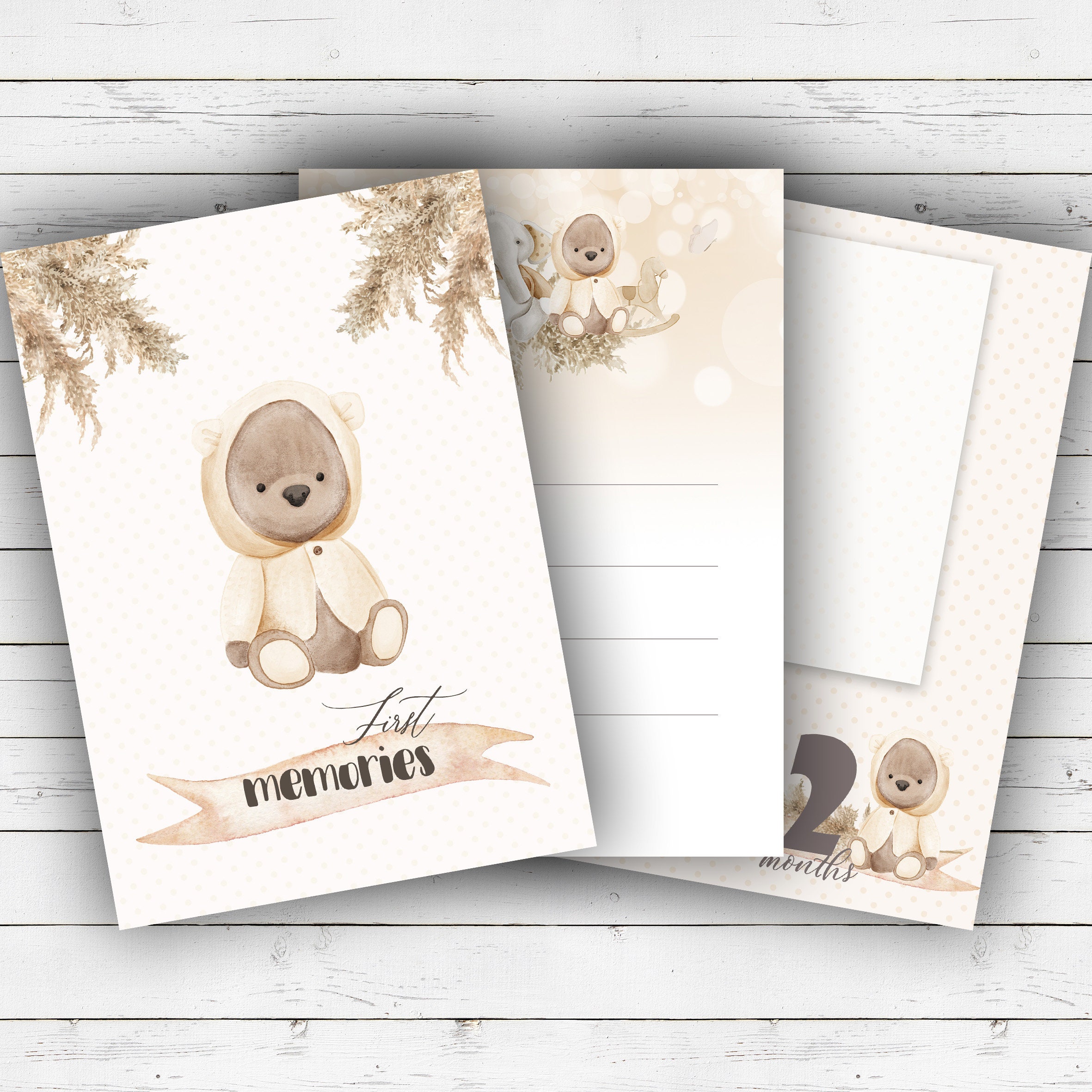 Baby Boho Teddy Bear Digital Paper Pack, Printable Ephemera Kit ...