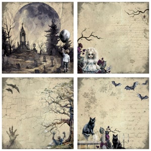 Vintage Halloween Digital Paper Pack, Horror Printable Scrapbooking ...