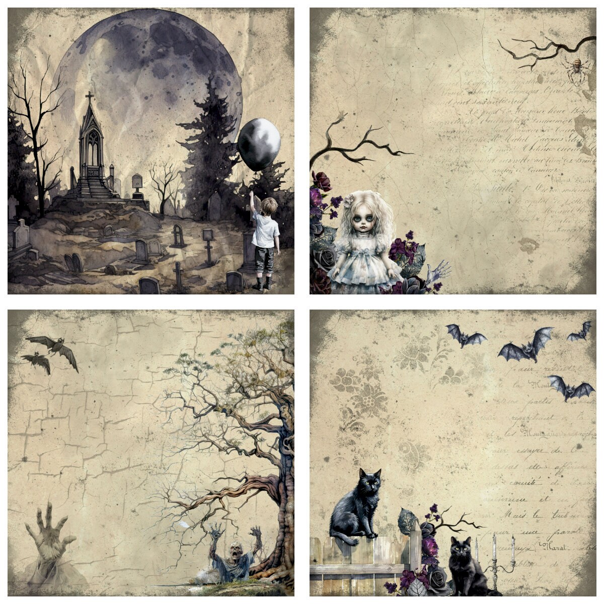 Vintage Halloween Digital Paper Pack, Horror Printable Scrapbooking ...