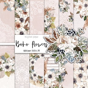Boho Flower Digital Paper Pack, Blush Floral Pattern, Scrapbooking ...
